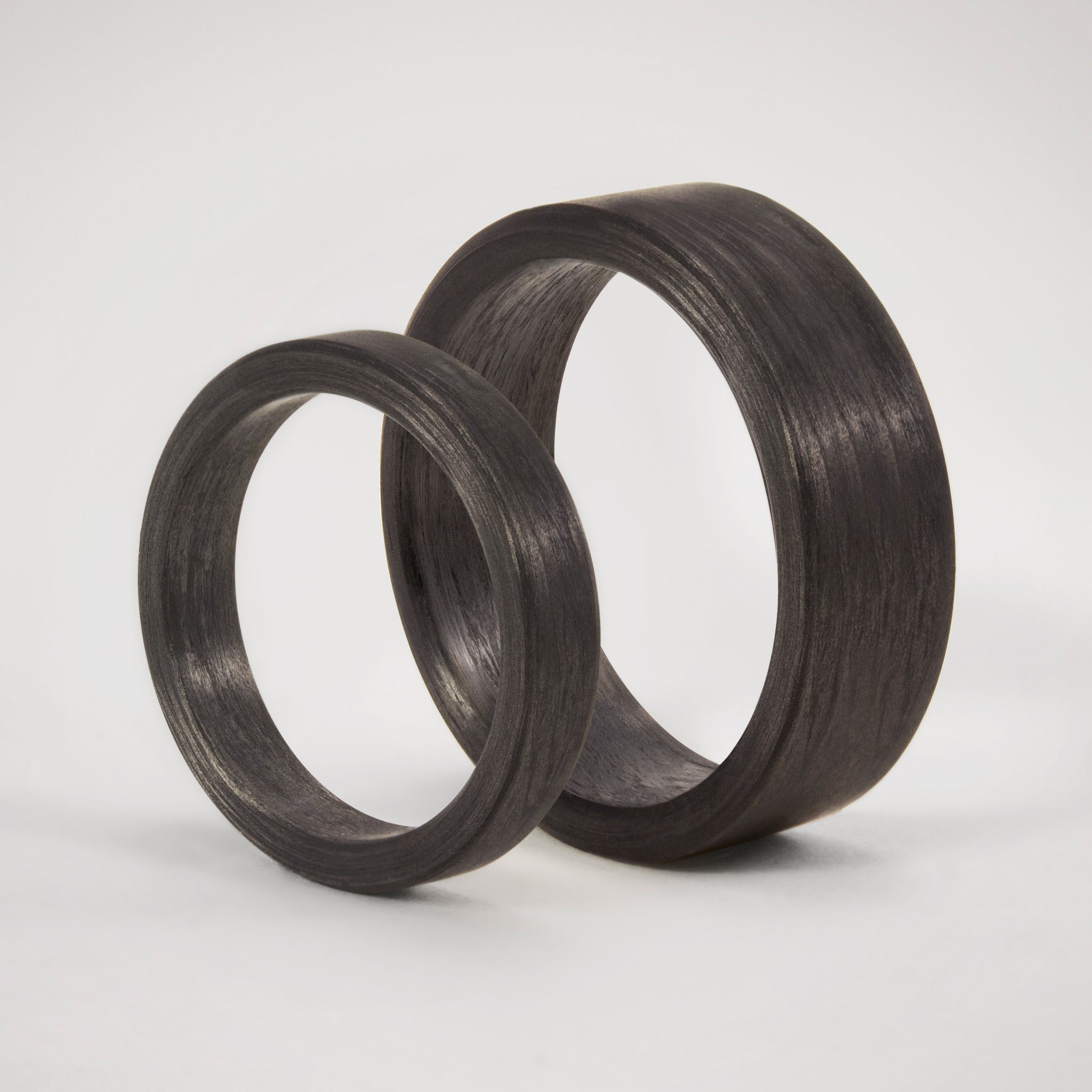 Solid Carbon Fiber Wedding Band Set / Flat Black Engagement Ring